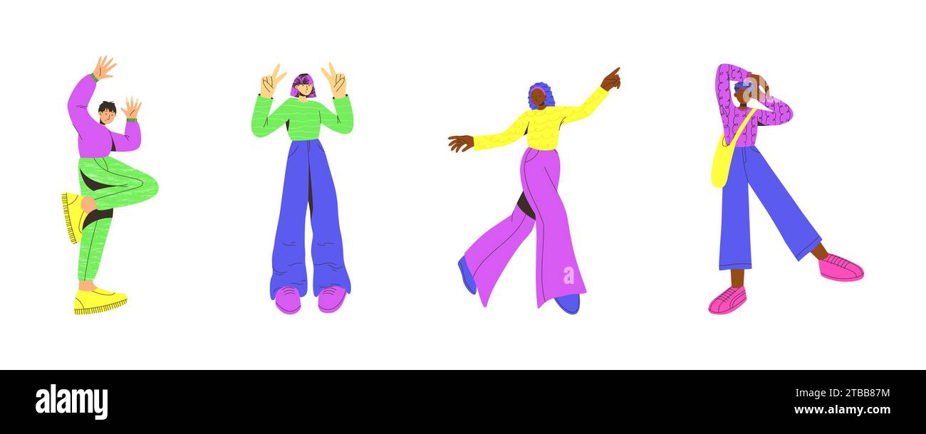 Vector set of young people. Trendy colorful flat style. Vector ...