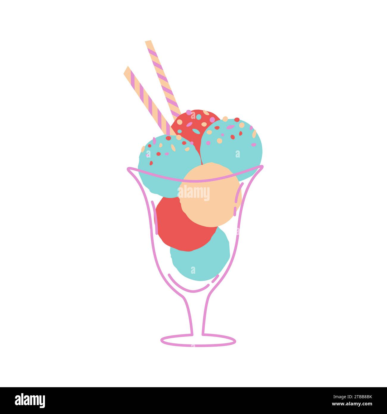Colorful balls of ice cream in a bowl vector illustration. Color ...