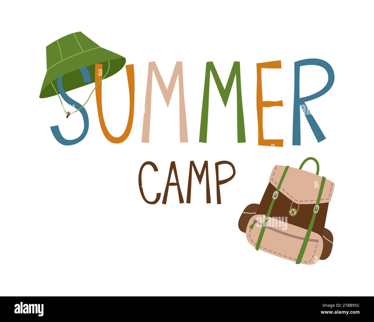 Vector clipart illustration of summer adventure with lettering. Bright ...