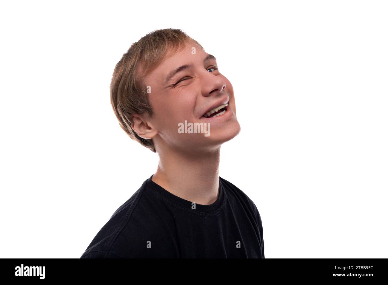 Headshot portrait of a laughing blond Caucasian guy with blond hair Stock Photo - Alamy