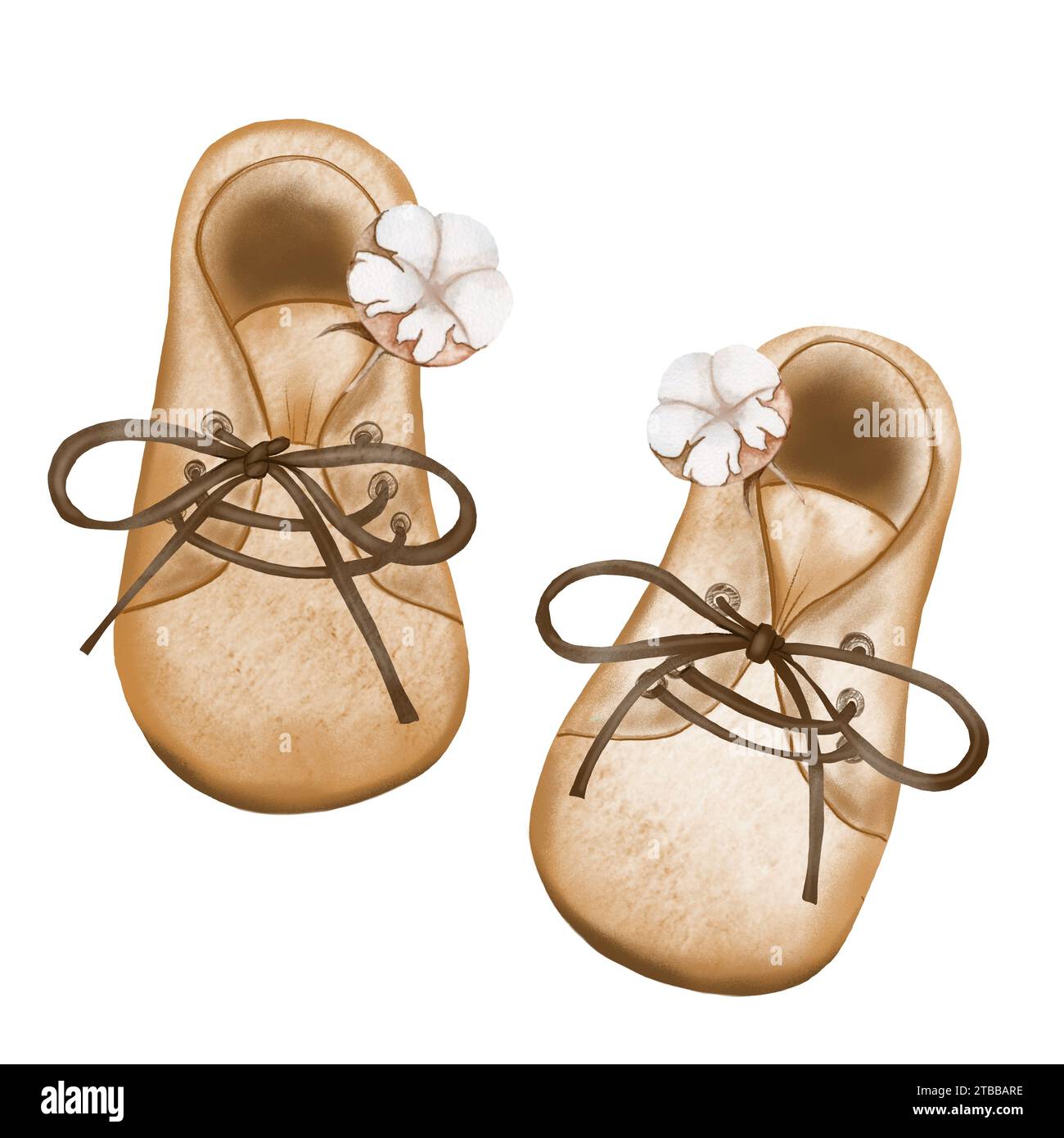 Watercolor drawing of a newborn boho baby's boot. Cute first shoes for ...