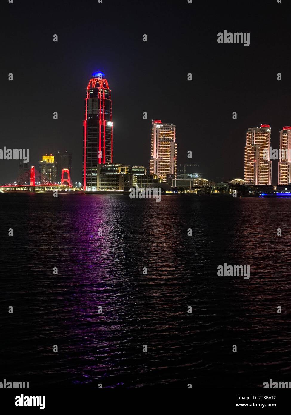 UDC twin tower Pearl Qatar wit Gewan Bridge Doha Qatar Stock Photo - Alamy