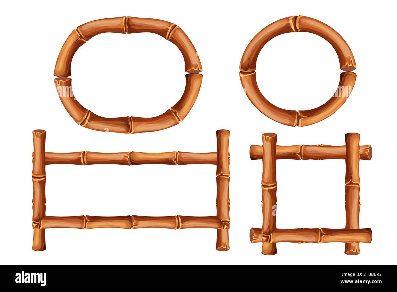 Set Bamboo frames from sticks and rope in cartoon style, borders ...