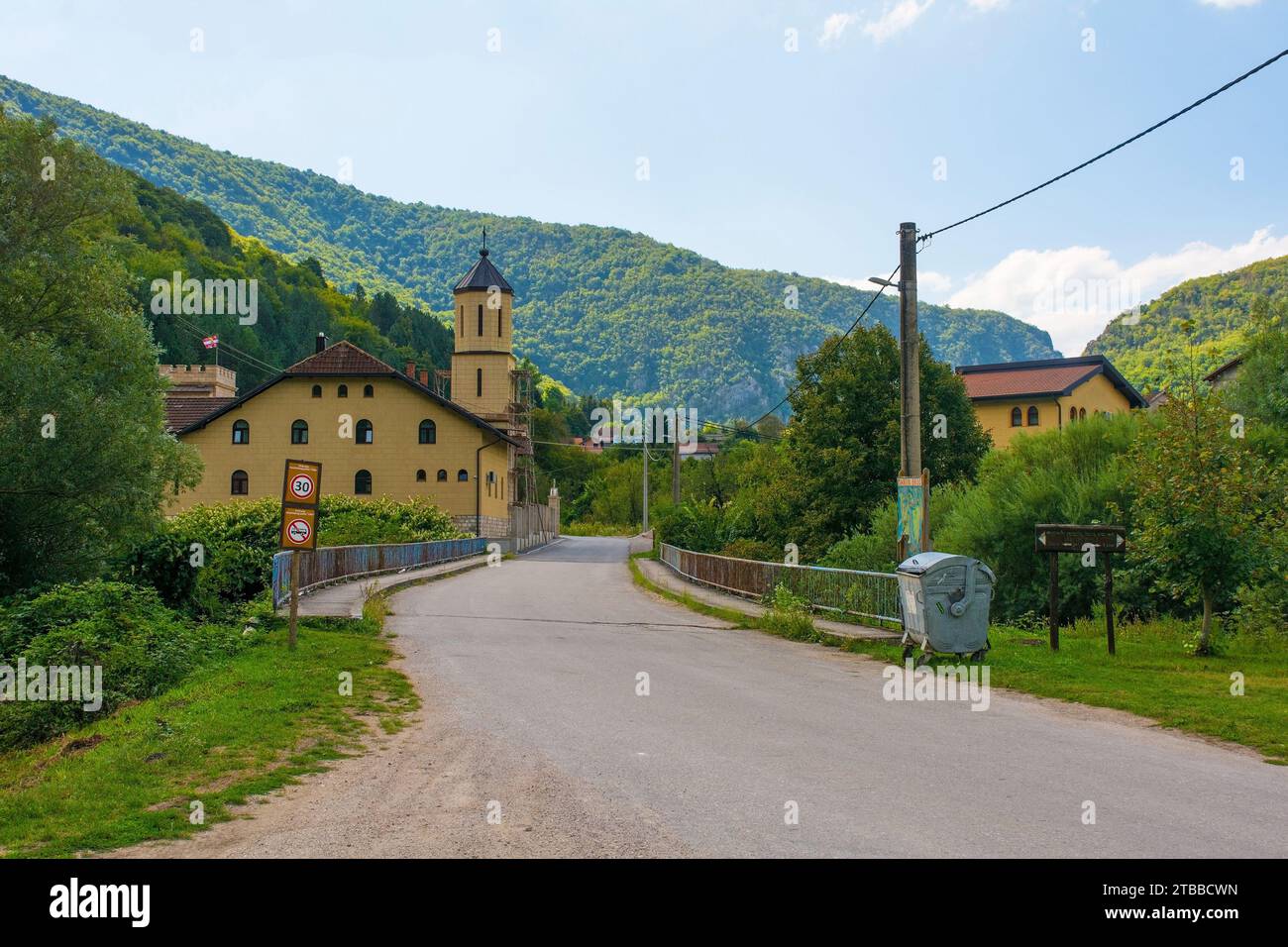 Martin Brod, Bosnia - Sept 6th 2023. A bridge crosses the Unac River in ...