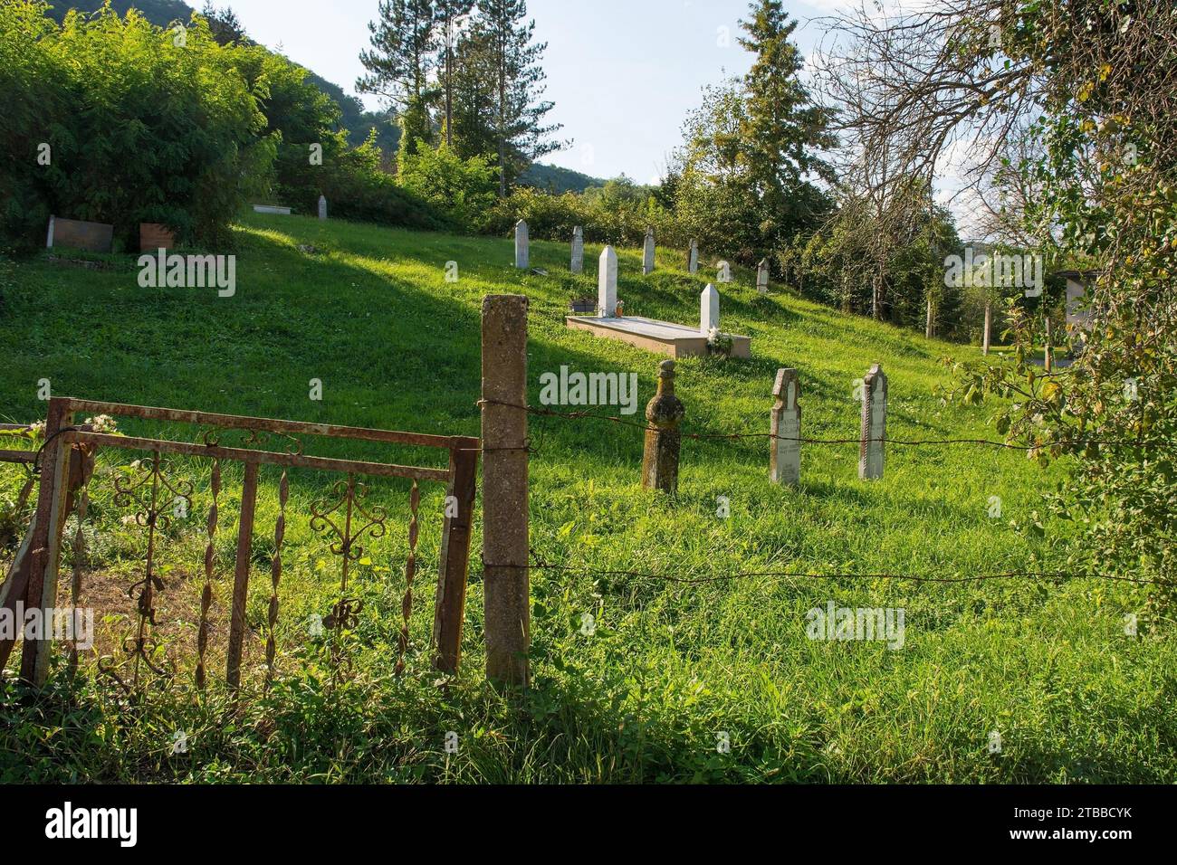 Kulen Vakuf, Bosnia - Sept 6th 2023. A muslim cemetery on Ostrovica ...