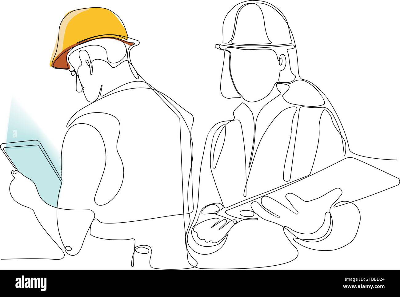 construction manager and engineer working on building site. Vector ...