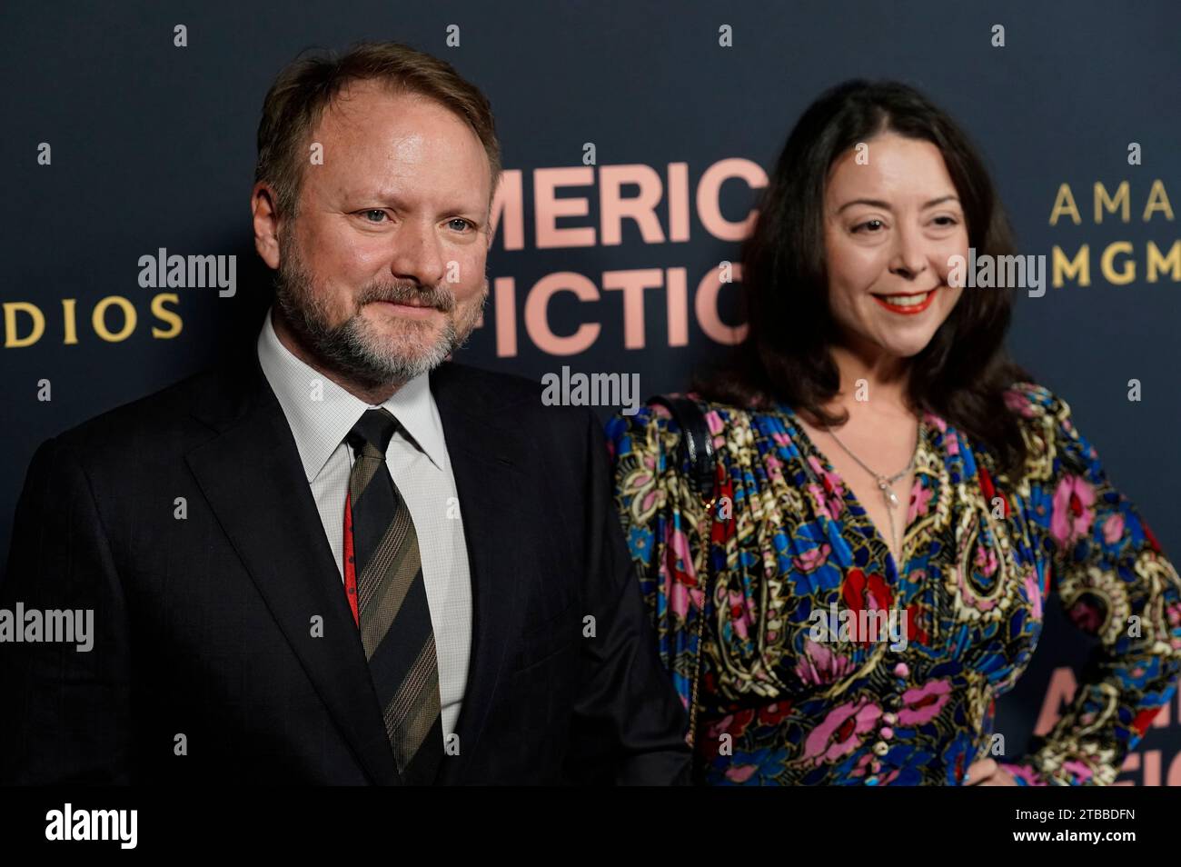 Rian Johnson, left, and his wife Karina Longworth pose together at the ...
