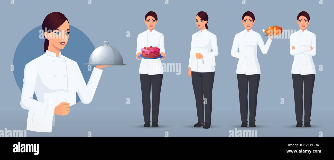 Female Cook Character Set in Various Poses and Gestures, Chef Logo ...