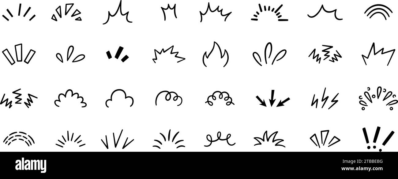 Doodle manga comic expression elements. Hand drawn shine sunburst ray ...