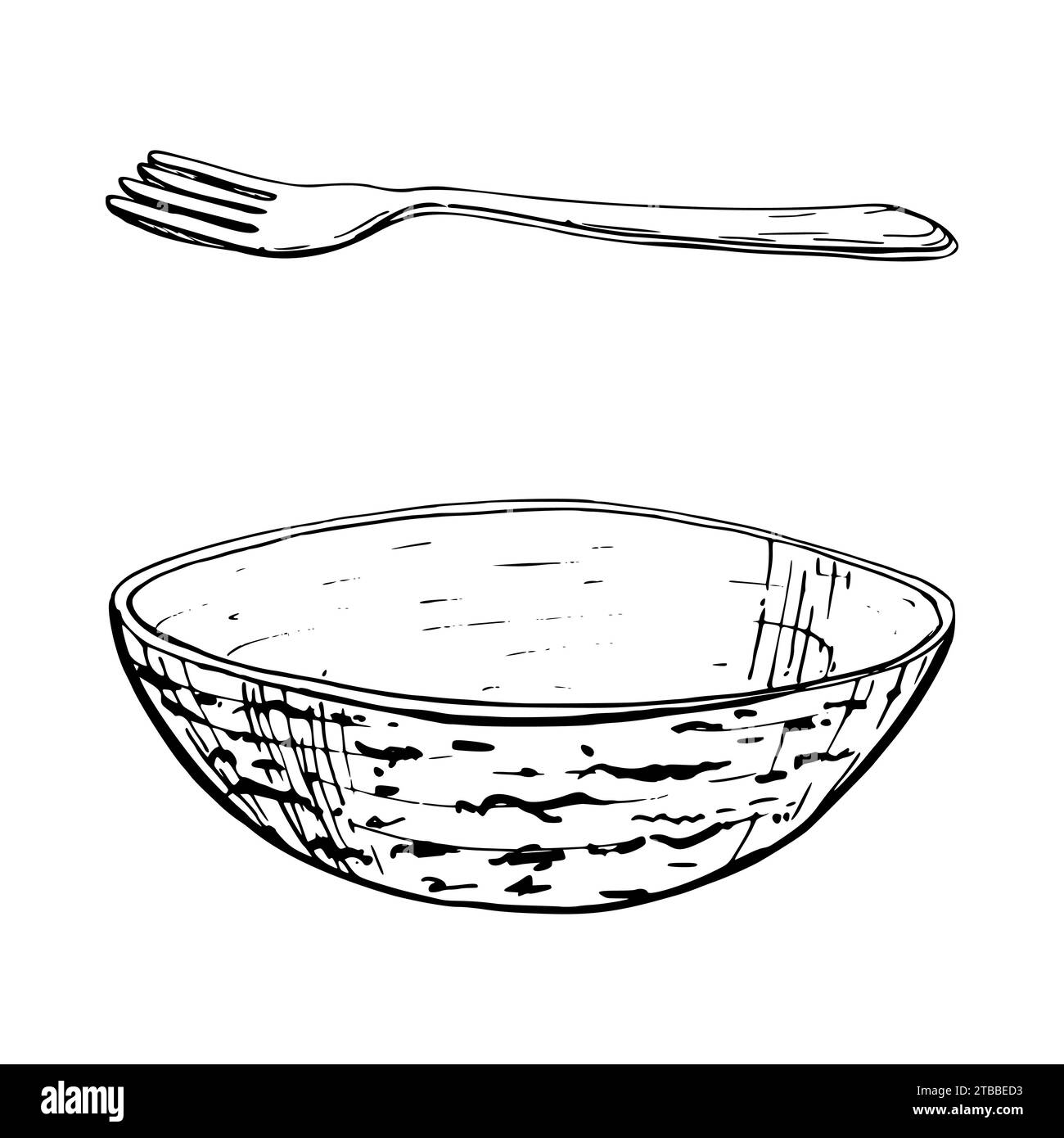 Hand drawn vector ink illustration. Kitchenware dishes utensils fork ...