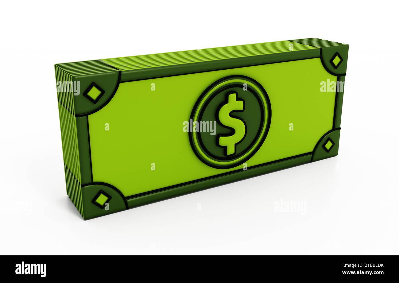 Cartoon money pack isolated on white background. 3D illustration Stock ...