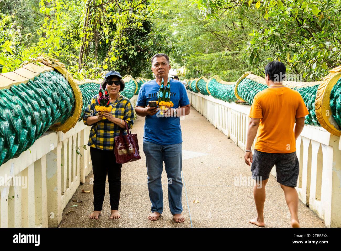 Wat Kham Chanot(Kamchanod), Naga's bridge to central shrine, on ...
