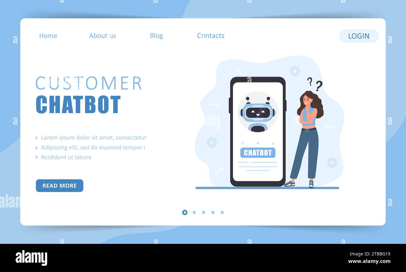 Customer chatbot concept. Landing page template. Woman talking with robot. AI assistant. Girl ...