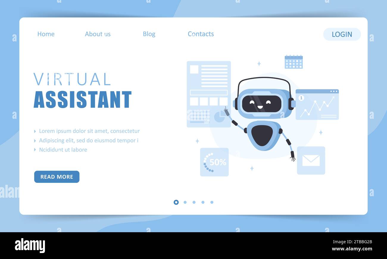 Virtual assistant. Landing page template. Chatbot character. Online ...