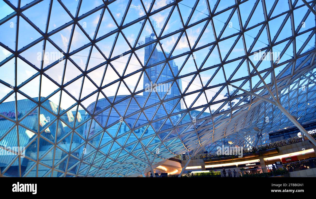 Warsaw, Poland. 5 December 2023. The modern glass shopping mall "Golden terraces". Glass, modern ...