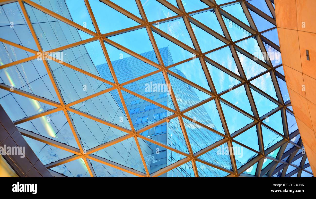 Warsaw, Poland. 5 December 2023. The modern glass shopping mall "Golden terraces". Glass, modern ...