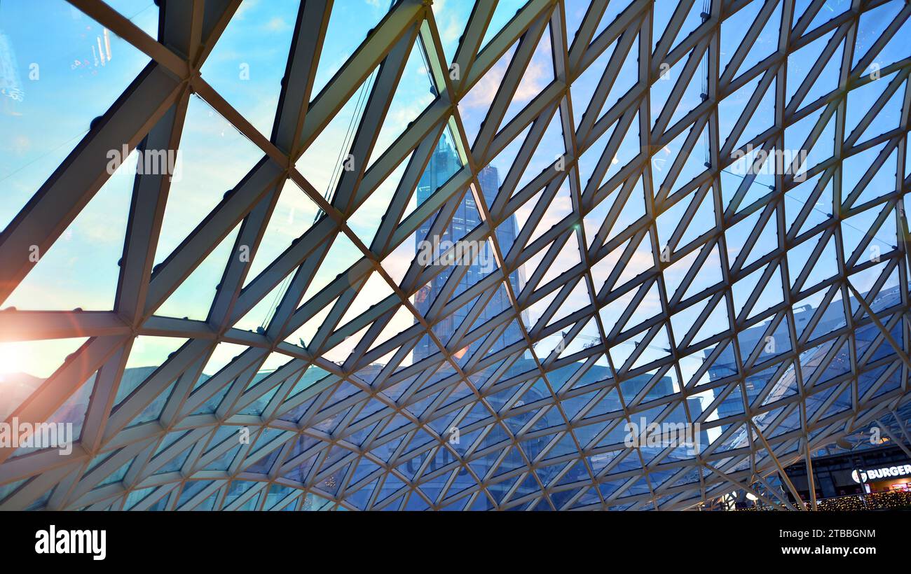 Warsaw, Poland. 5 December 2023. The modern glass shopping mall "Golden terraces". Glass, modern ...