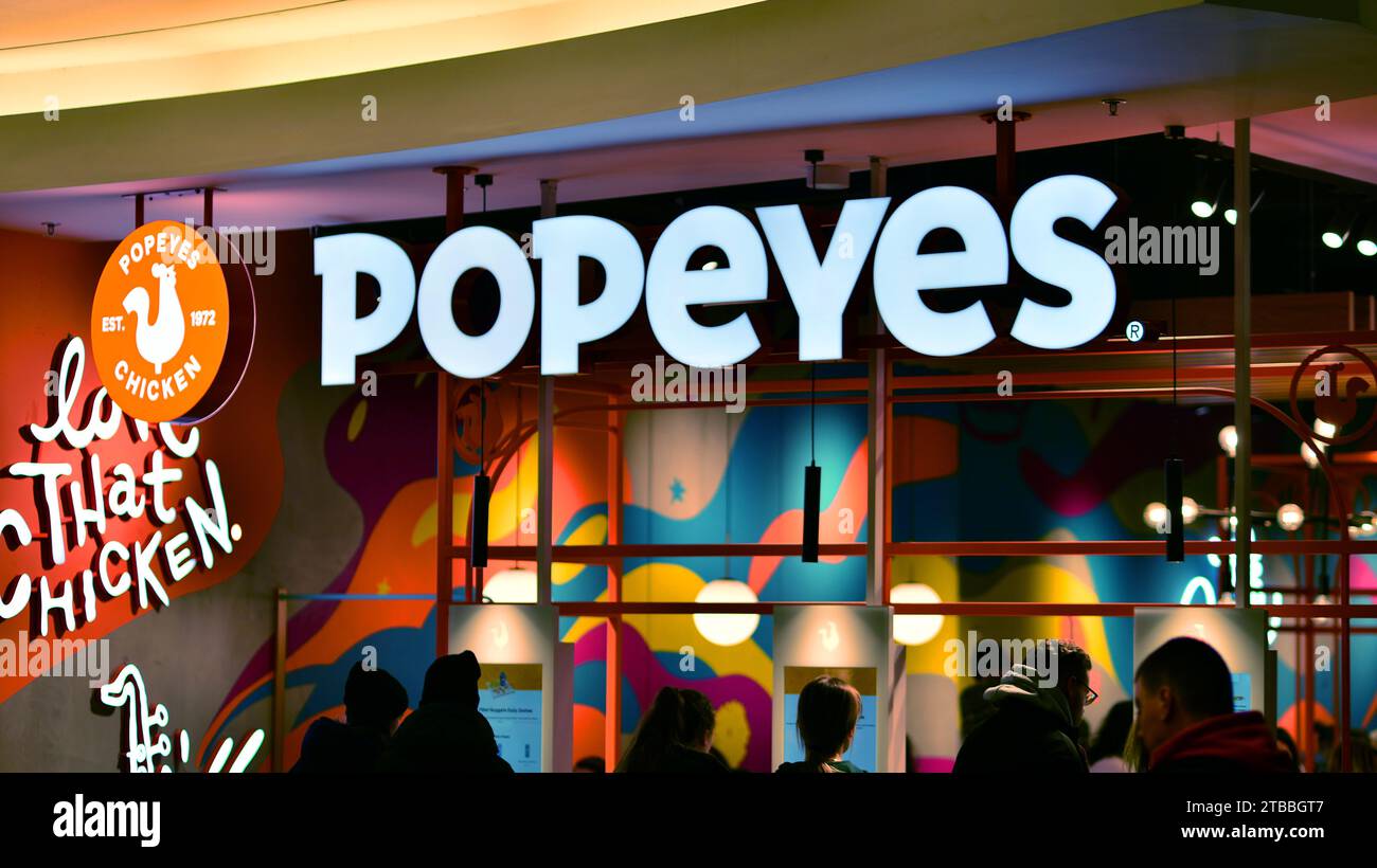 Warsaw, Poland. 5 December 2023. Sign Popeyes. Company signboard ...