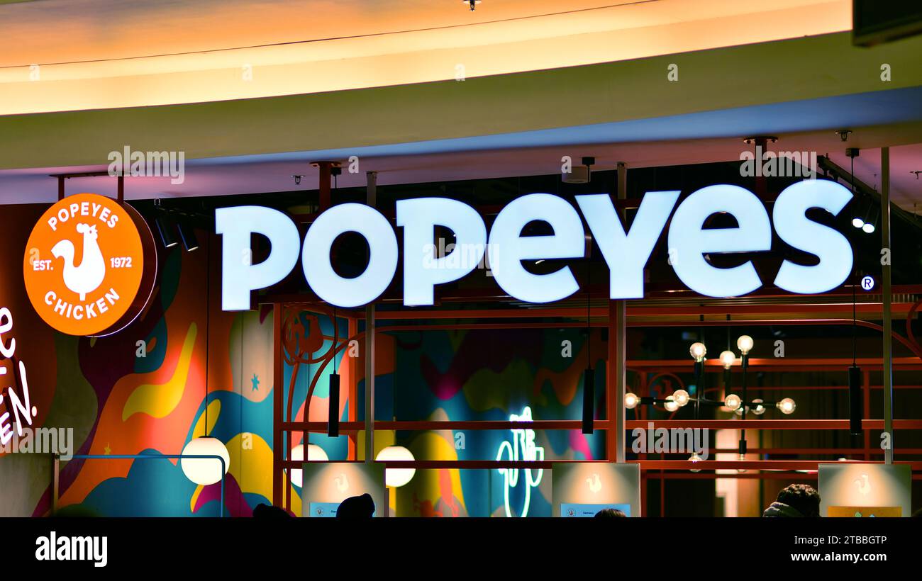 Warsaw, Poland. 5 December 2023. Sign Popeyes. Company signboard ...