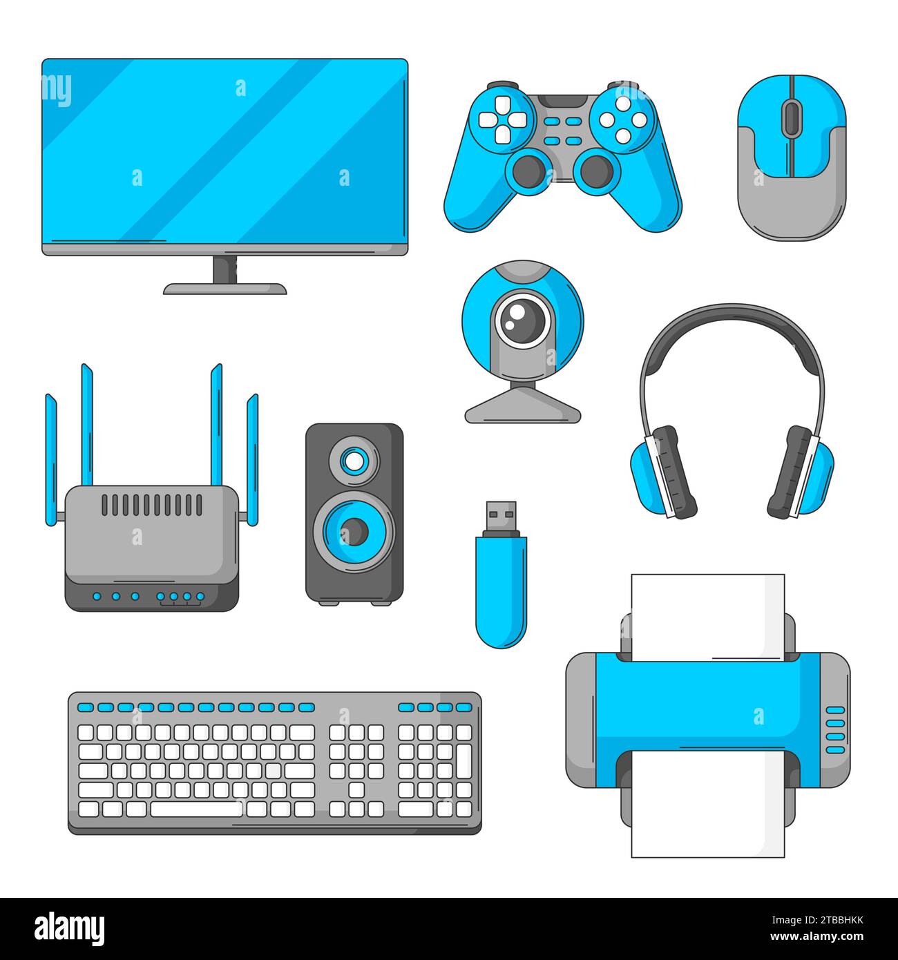 Set of computer equipment. Gaming technology and work devices Stock ...