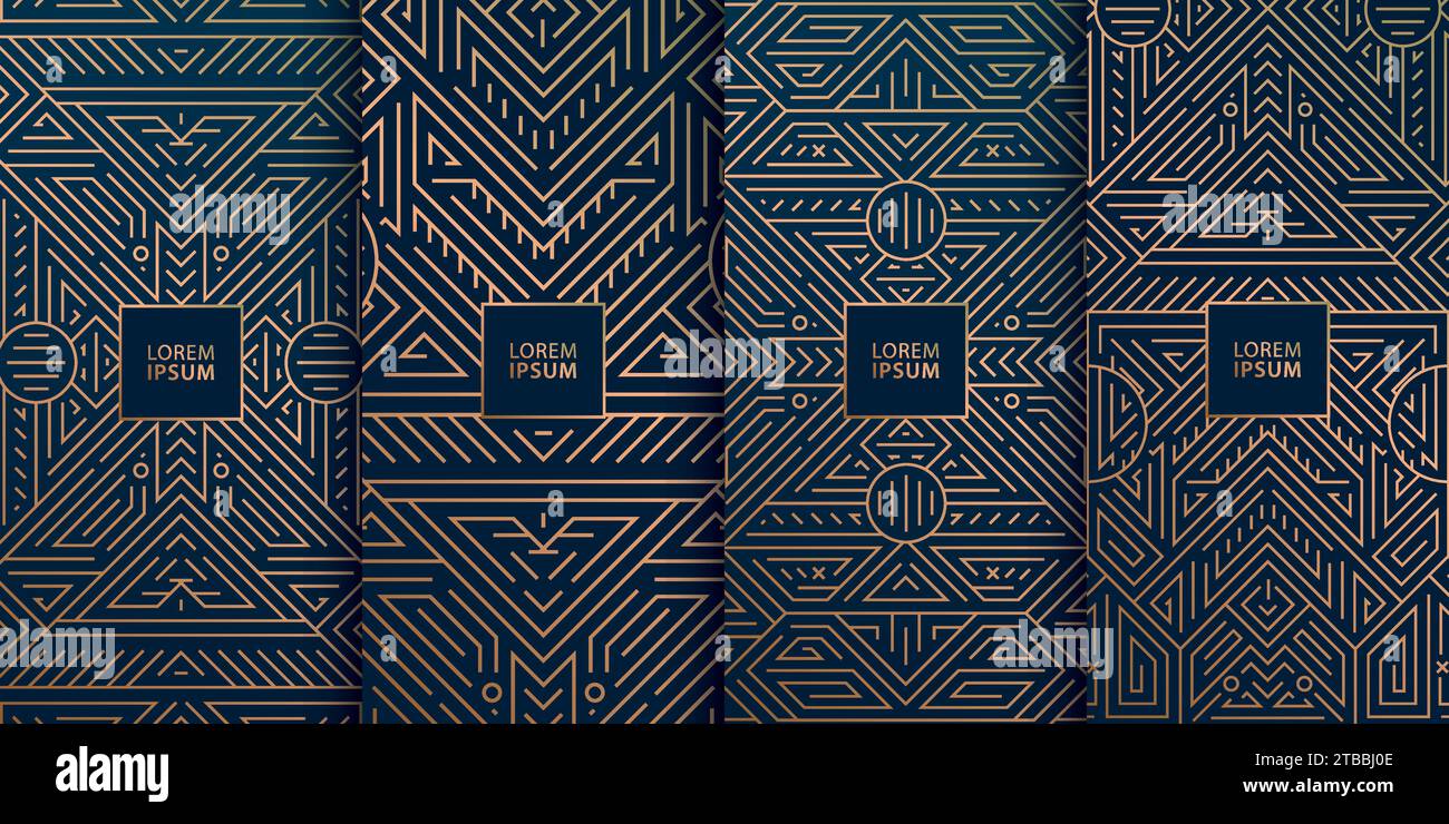 Vector set of art deco premium backgrounds, geometric golden frames ...