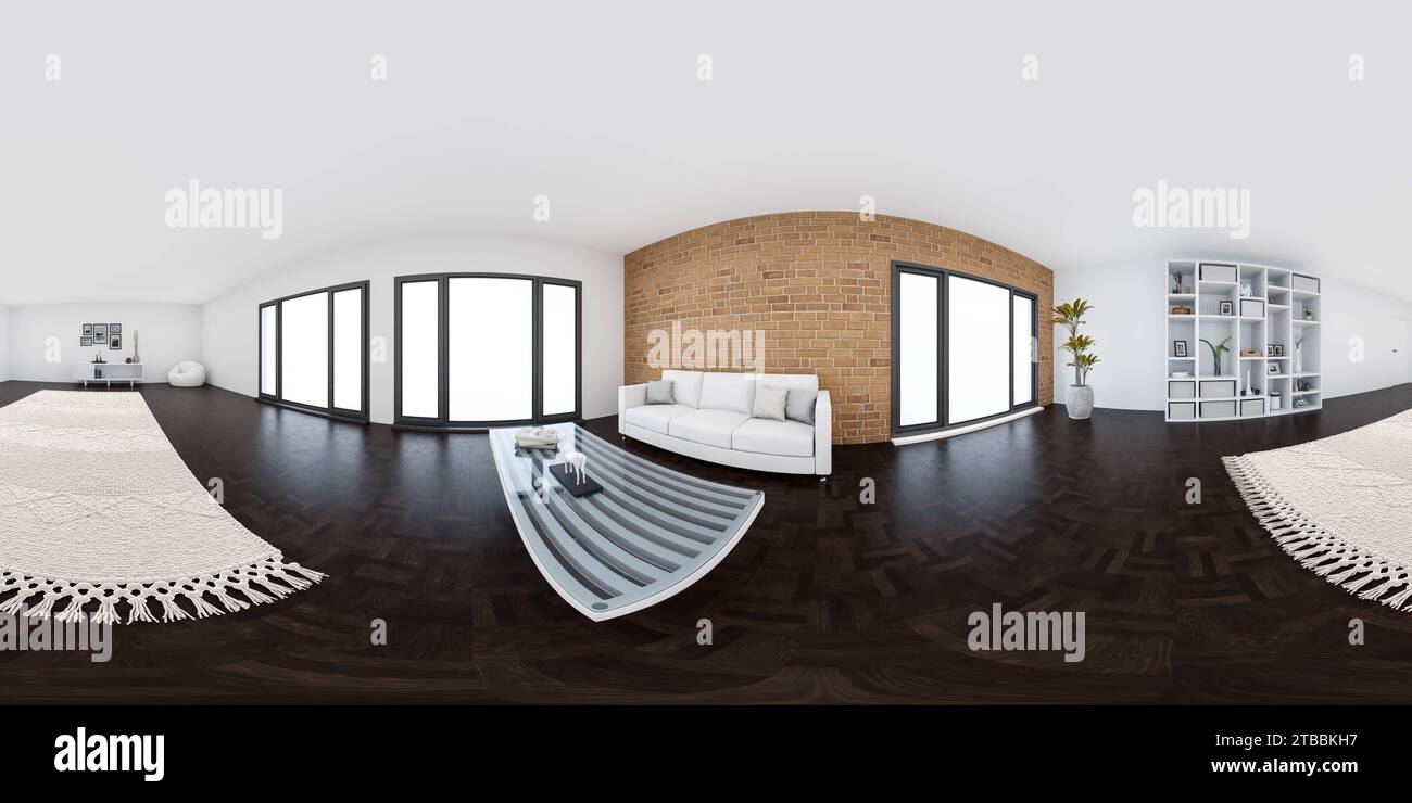 Serene Living Room with White Furniture 360 degree full panorama ...