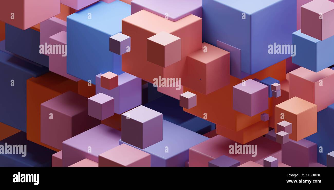A Vibrant Collection of Multicolored Cubes in Various Shapes and Sizes 3d render illustration ...