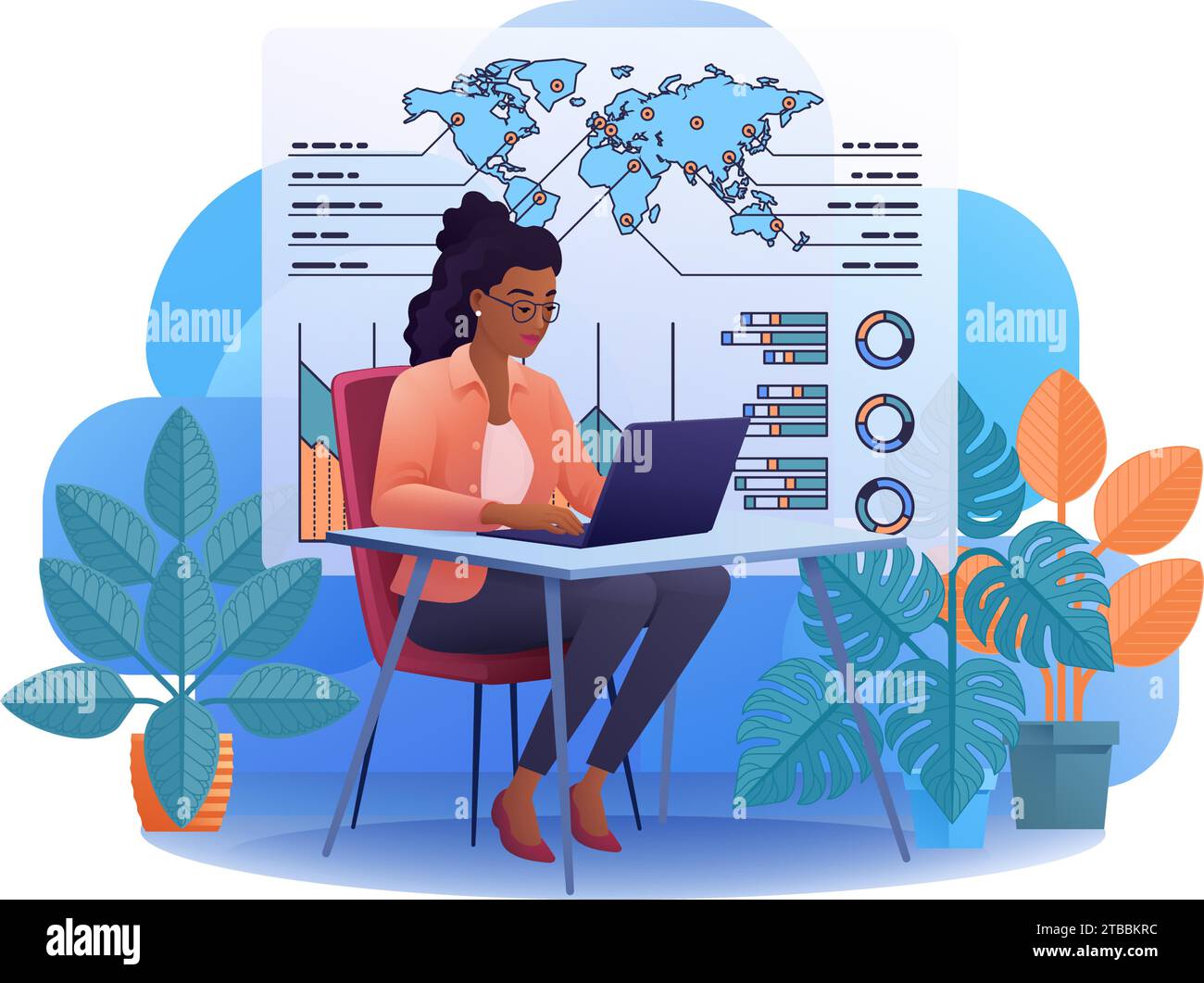 Woman Data Analysis Laptop Business Illustration Stock Vector Image ...