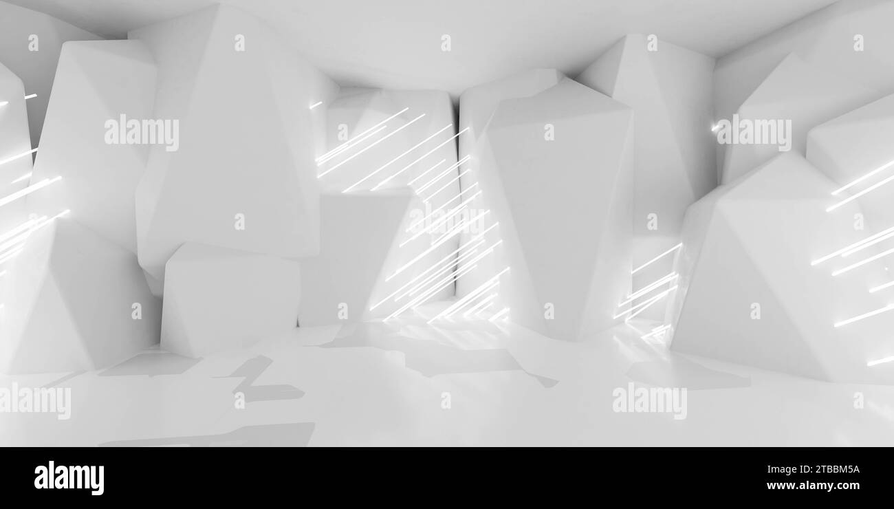 A bright white wall with a bunch of concrete blocks on top of it neon ...