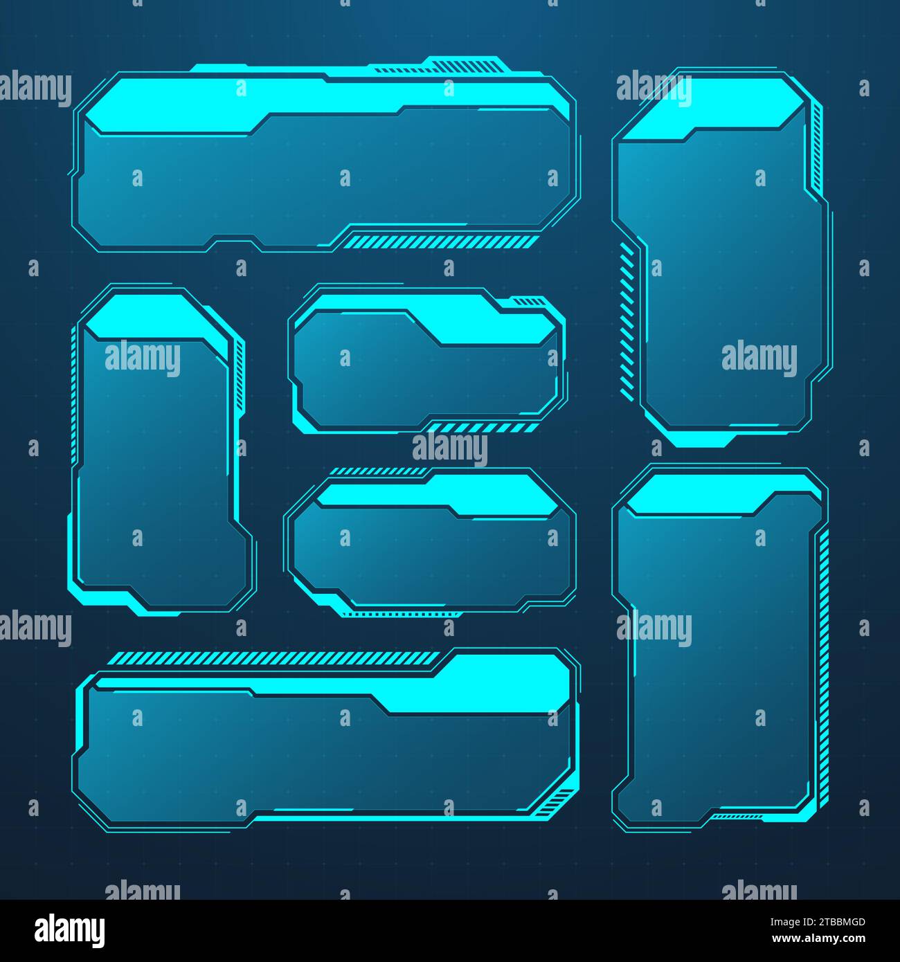 Blue futuristic HUD or UI elements. Sci-fi user interface text boxes ...