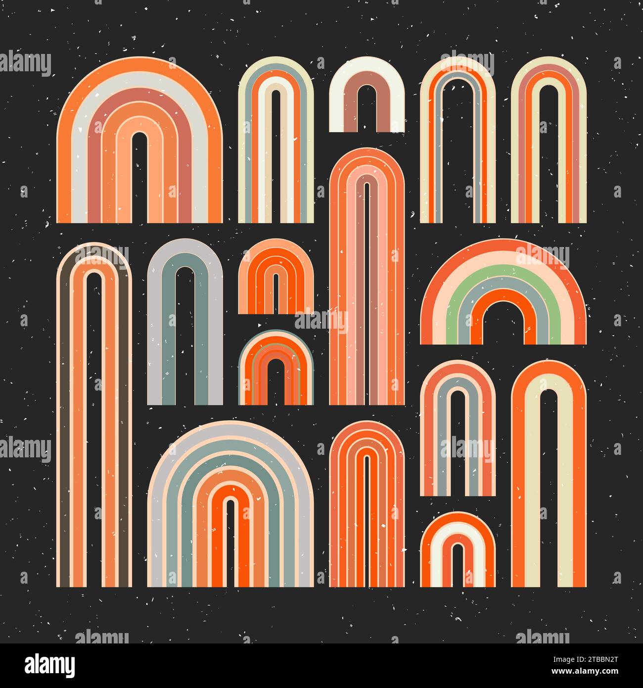 Mid century arch elements, modern geometric shapes, grunge rainbow ...