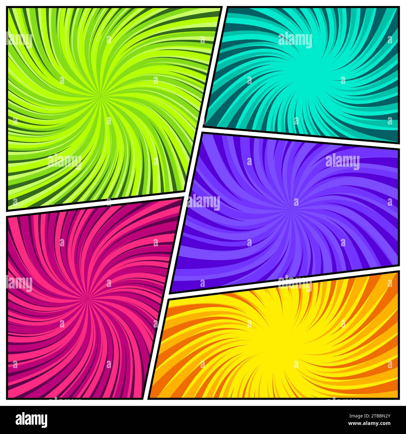 Colorful twisted comic book radial rays, lines. Comics background with ...