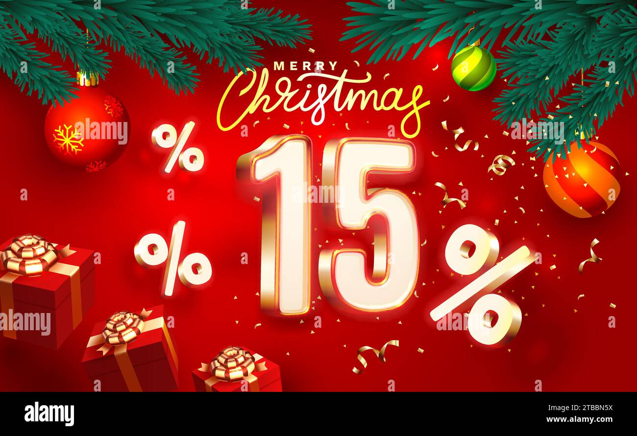 Merry Christmas, 15 percent Off discount. Sale banner and poster ...