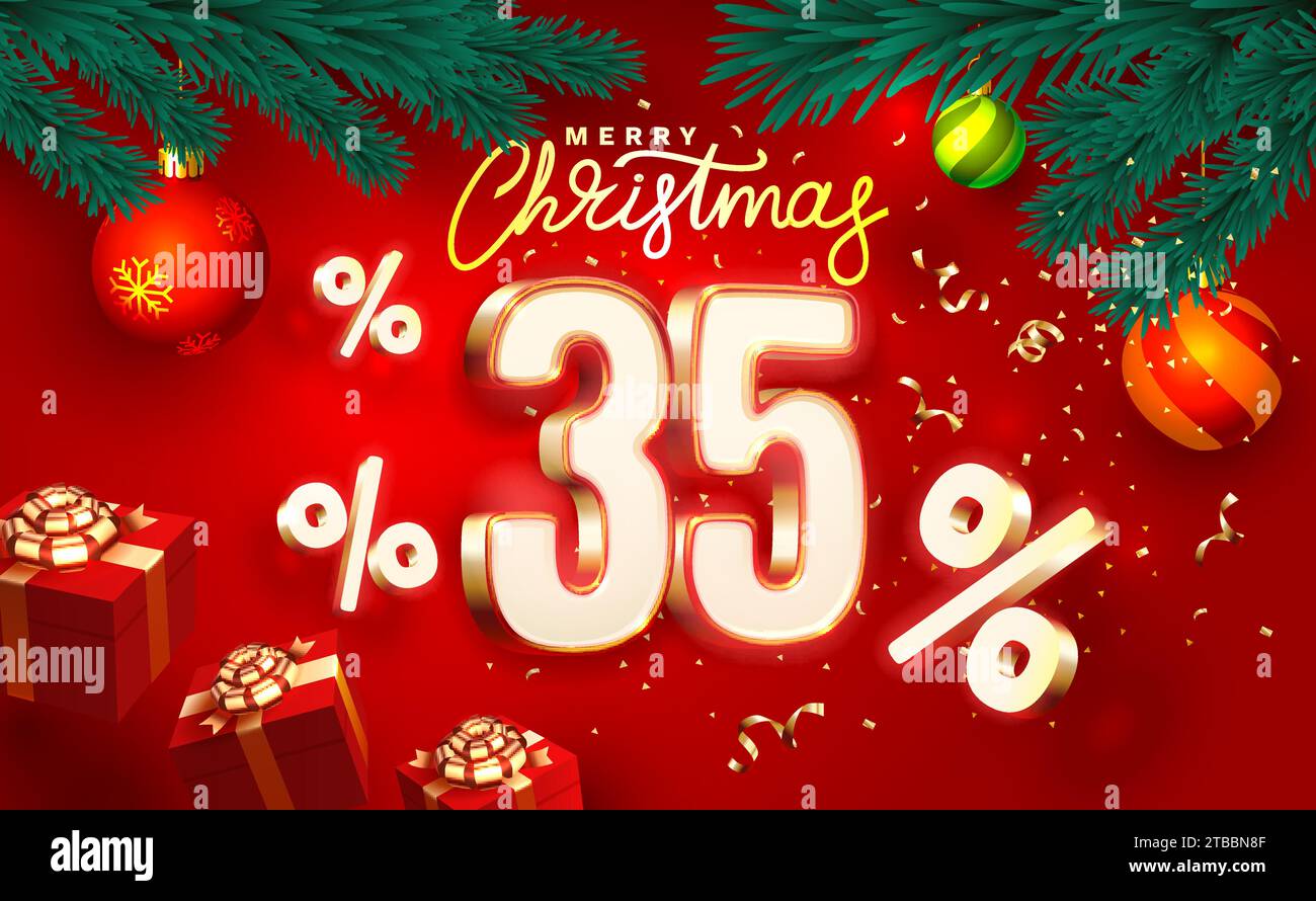 Merry Christmas, 35 percent Off discount. Sale banner and poster ...