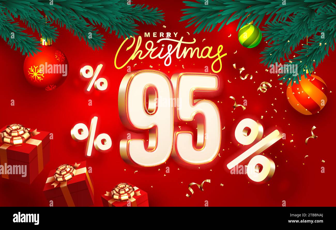 Merry Christmas, 95 percent Off discount. Sale banner and poster ...