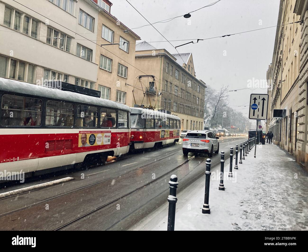 December 6, 2023, Brno, Czechia: Snow and fog complicating transport in ...