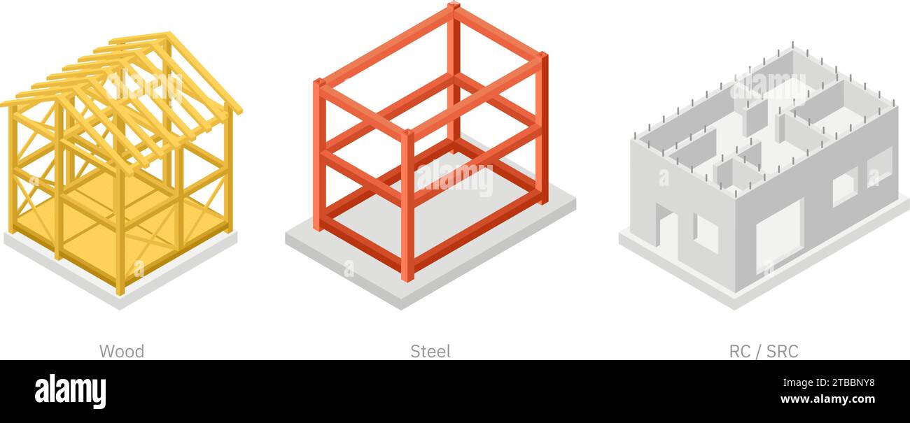 Illustrative illustrations of building structures, isometric ...