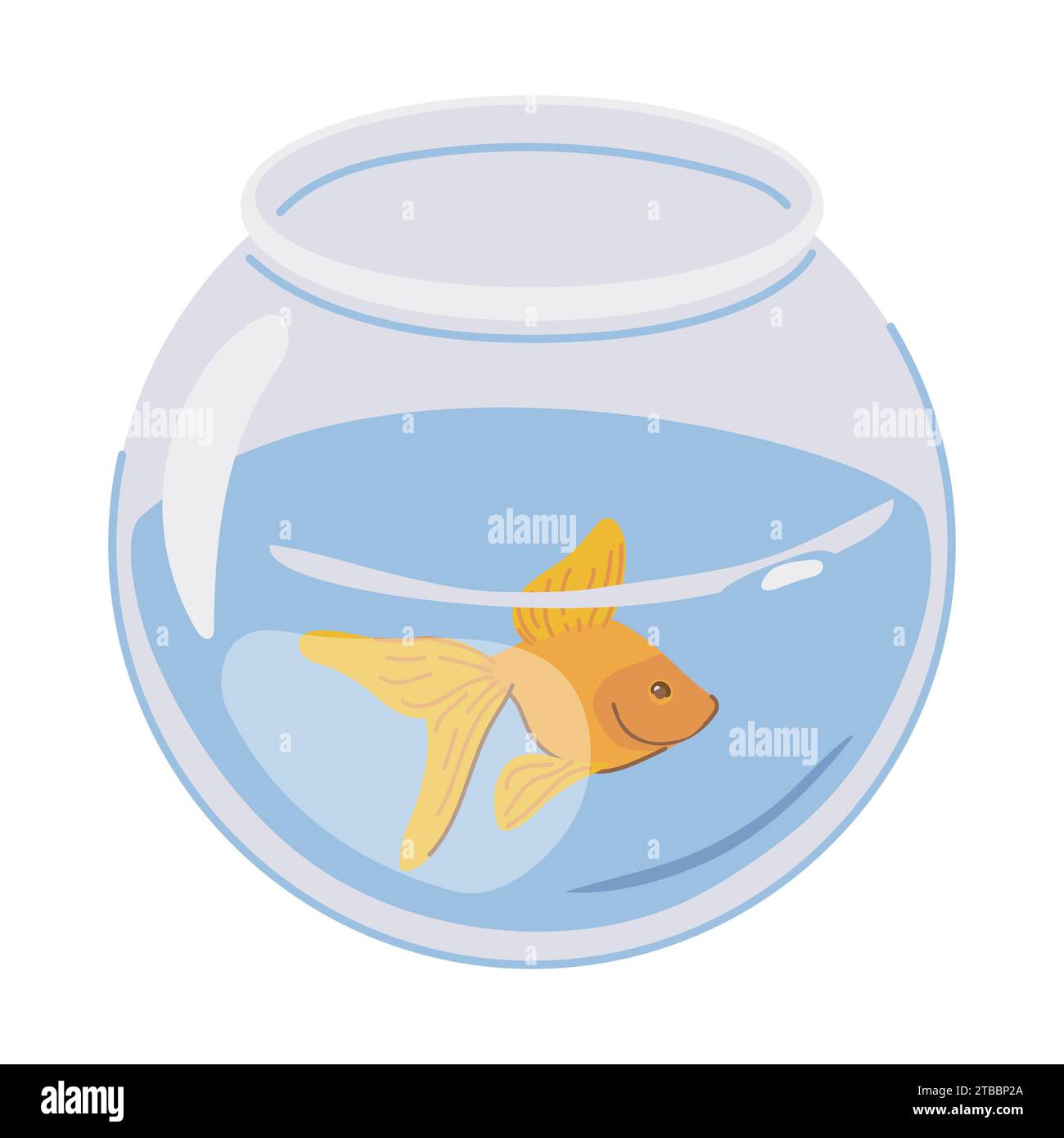 A goldfish swims alone in a round aquarium. Vector bright orange fish ...