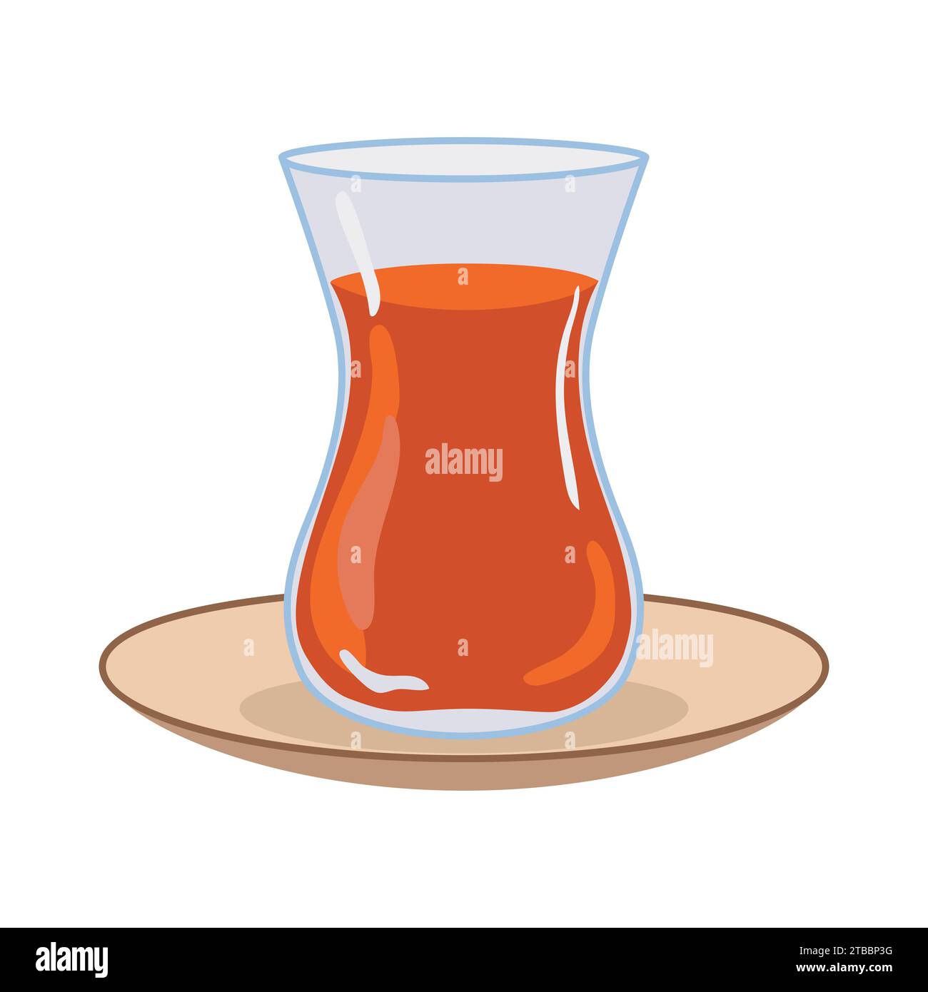 A glass of traditional Turkish tea on a saucer. Vector illustration in ...