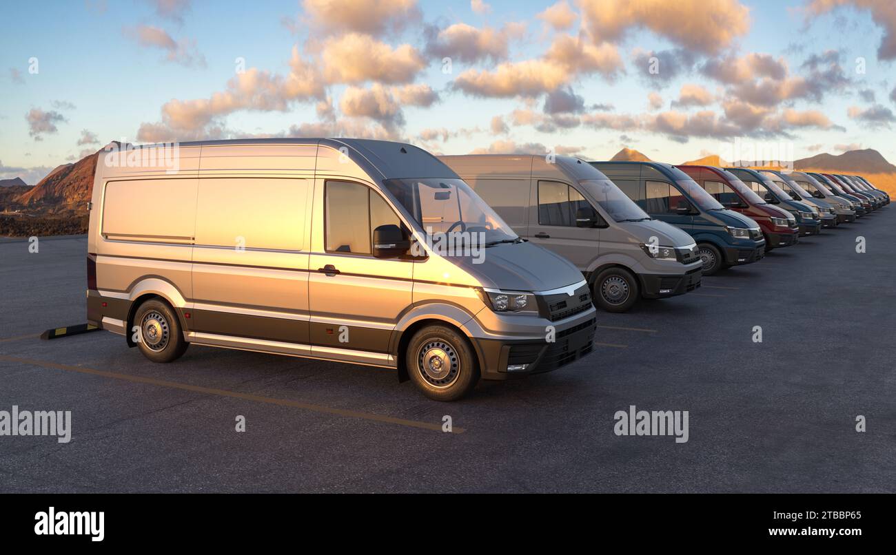 row of generic cargo vans in the parking lot Stock Photo - Alamy