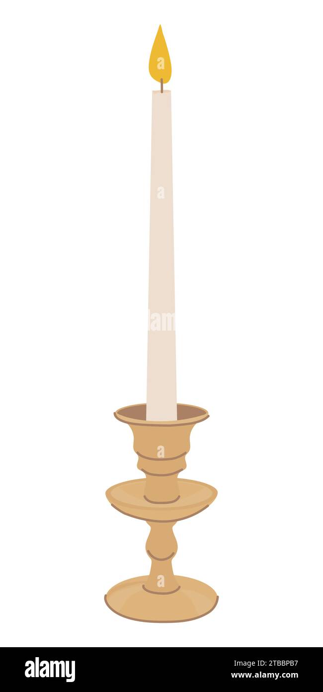 Candlesticks with a white burning candle. Vector evening for fortune ...