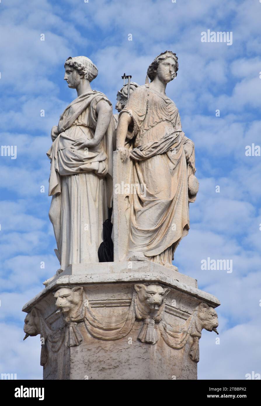 Three female statues, at the top of the Fontaine de la Rotonde, at the ...