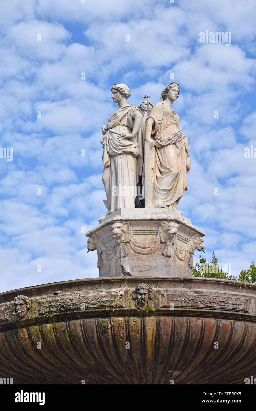 Three female statues, at the top of the Fontaine de la Rotonde, at the ...