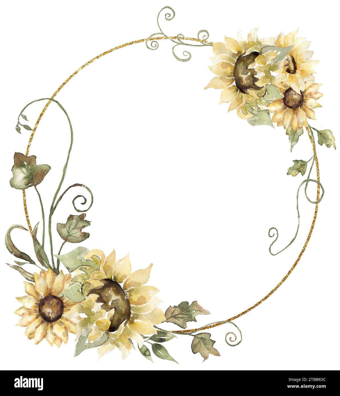 Sunflower Wreath Clipart, Watercolor Meadow flowers Frame, Graphic ...
