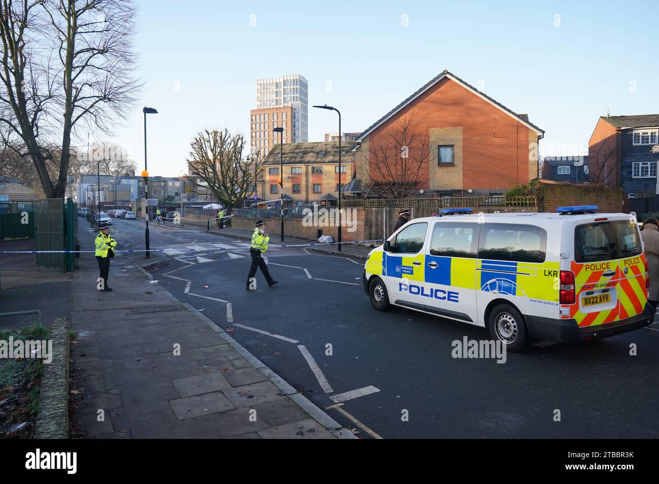 The scene near Vine Close, Hackney, east London, following a shooting ...