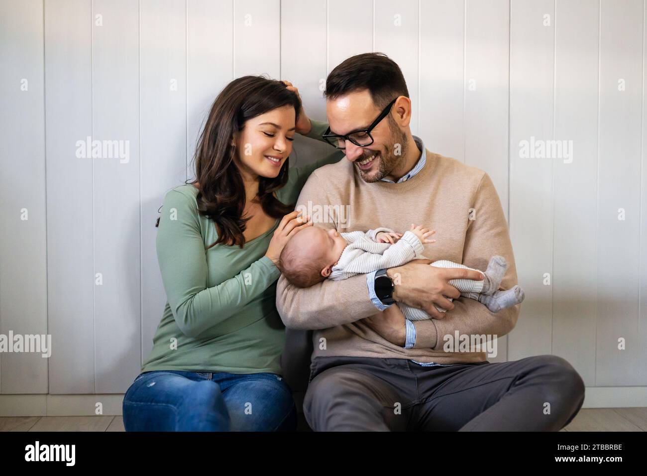 Family, adoption, baby, parenthood and people concept. Happy mother ...