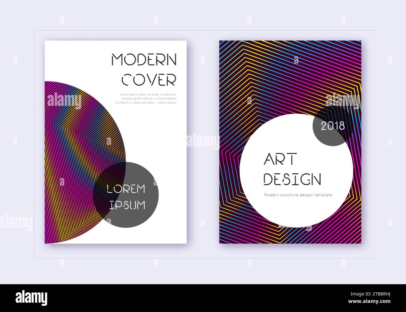 Trendy cover design template set. Rainbow abstract lines on wine red ...
