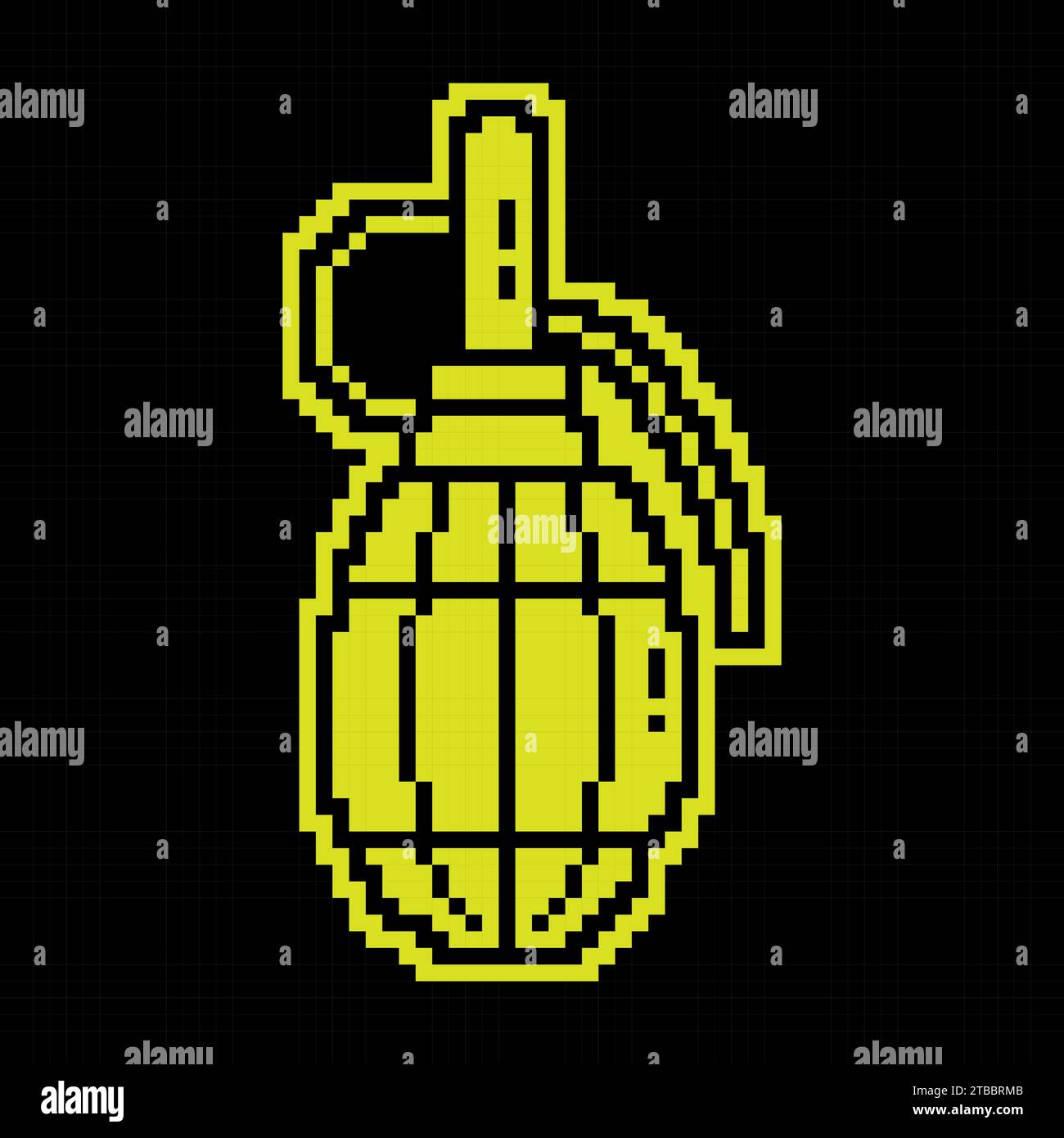 Pixel silhouette icon. Combat hand fragmentation ribbed grenade with ...