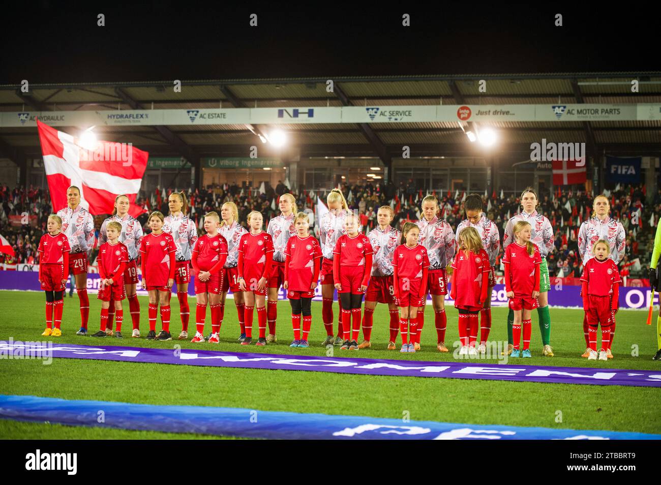 Viborg, Denmark. 05th Dec, 2023. The players of Denmark line up before ...