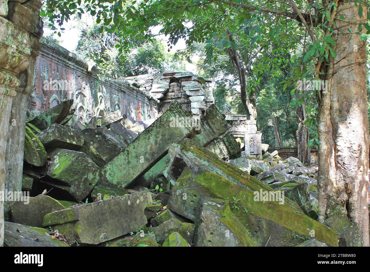 Pile of ancient stone rubble among the ruins at Angkor Archaeological ...